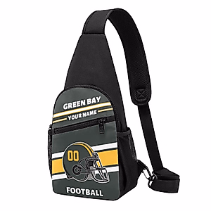 Custom Sling Bag, Personalized Green Bay Crossbody Bags for Men Women, Customize Name and Number Sling Shoulder Backpack, Chest Bag Hiking Travel Daypack for Outdoor
