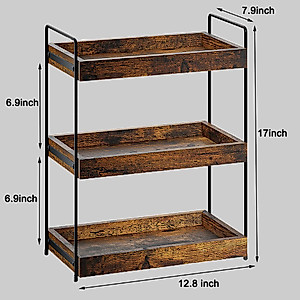 SANRETAHO Bathroom Organizer Countertop, 3 Tier Wood Spice Rack Organizer for Kitchen Counter, Vanity Skincare Organizers Shelf for Bathroom Storage Organization, Rustic Brown