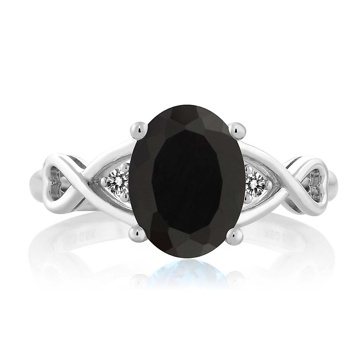 Gem Stone King 925 Sterling Silver Black Onyx and White Diamond 3-Stone Ring For Women (2.06 Cttw, Center: 9X7MM Oval, Gemstone Birthstone, Available In Size 5, 6, 7, 8, 9)