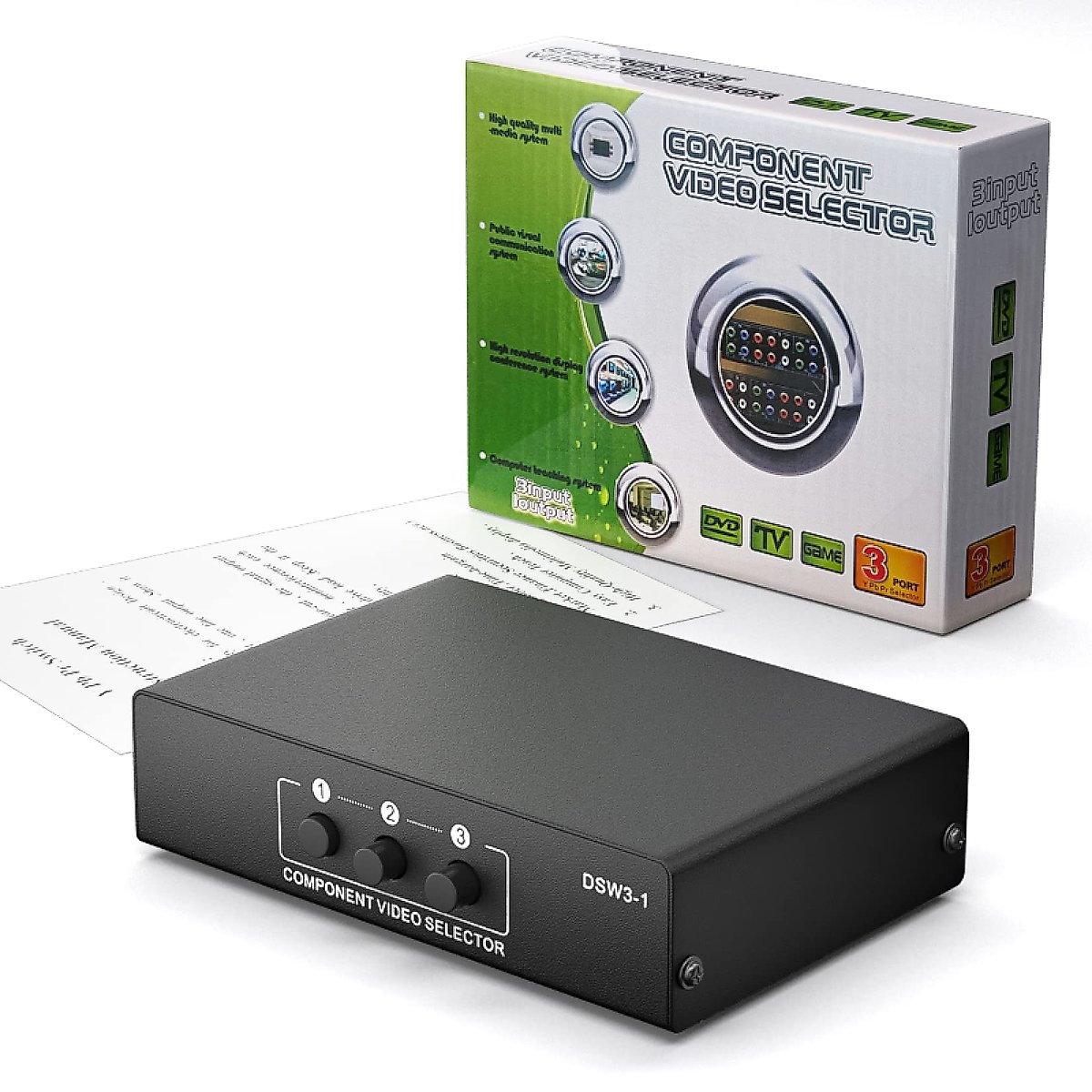 BolAAzuL Component AV Video Switch Box 3 in 1 Out, 3 Port 5 RCA YPbPr Cable RGB Component AV Switcher Selector Converter 3-Way Plug & Play for Retro Gaming PS2 Wii Xbox DVD Player TV