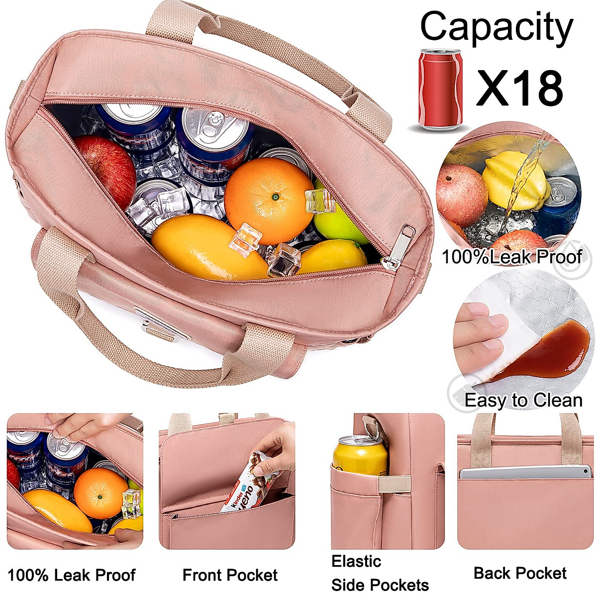 Artelaris Lunch Bag for Women, Extra Large Insulated Lunch Bag, Lunch Tote Bag for Work, Leak Proof Lunch Cooler Bag, Meal Prep Lunch Box, Pink and Green