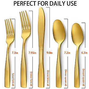 IFERRENS 40-Piece Matte Gold Silverware Set for 8, 18/0 Brushed Finish Stainless Steel Utensils Set, Dishwasher Safe Modern Flatware Set for Daily Home Restaurant Party Event Serving For 8