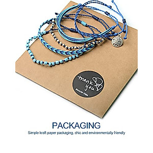 Mezcla Vida Bohemian Starfish Charm Silver Zinc Beaded Waterproof Rope Surfing Bracelets Sets For Women Teen Girls, Beach Handmade String Jewelry (BLUE, Zinc Alloy)