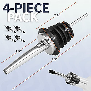 Zulay 4 Pack Stainless Steel Liquor Pourers with Rubber Dust Caps - Tapered Spout Liquor Bottle Pourers for Alcohol - Pour Spout For Liquor Bottles, Olive Oil Dispensers, Syrup, Vinegar, Juice
