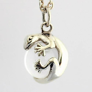 COSUMOSU 925 Sterling Silver Gecko Lizard Crystal ball Hawaiian pendant for women