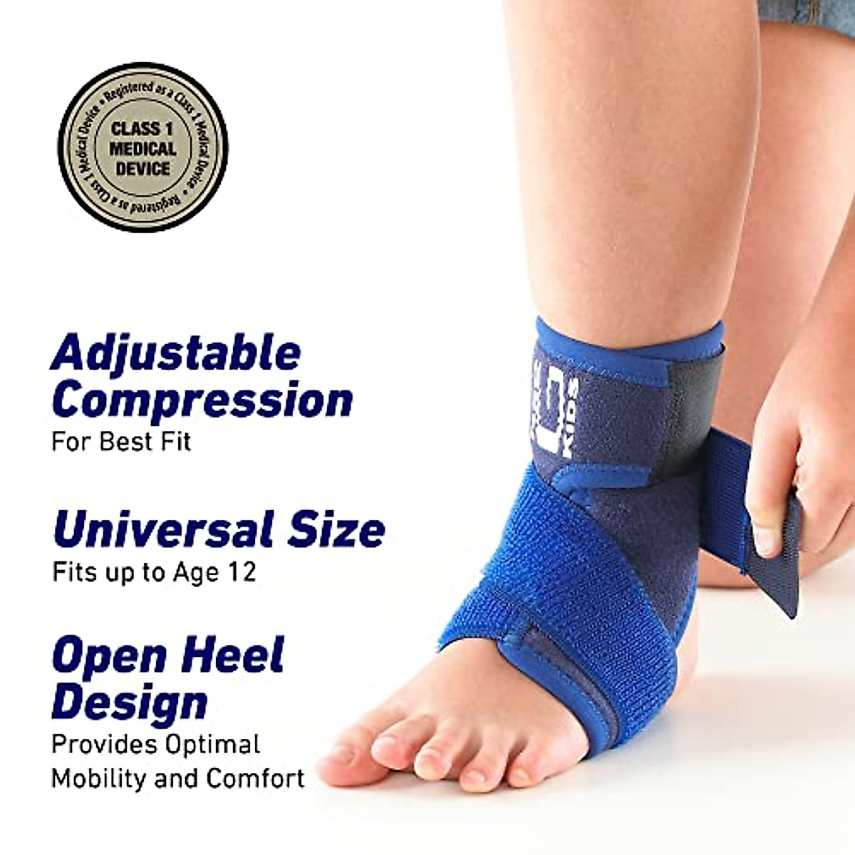 Neo-G Ankle Brace for Kids - Support For Juvenile Arthritis Relief, Joint Pain, Ankle Injuries, Gymnastics, Basketball, Volleyball - Adjustable Compression - Class 1 Medical Device - 1 Size - Blue