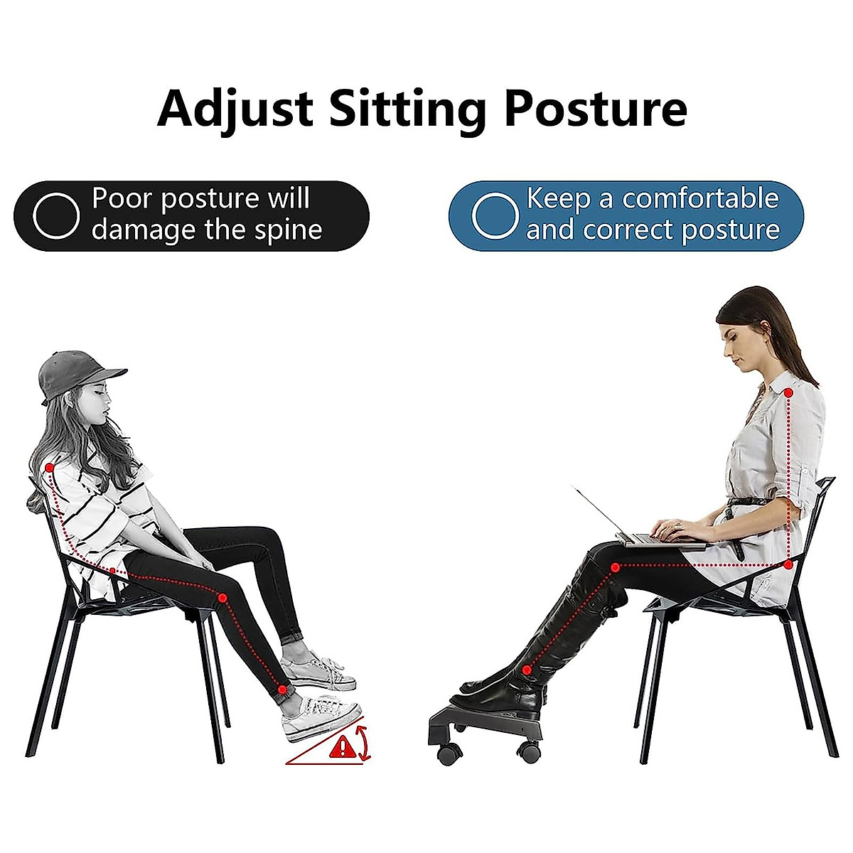 Foot Rest,Foot Rest for Under Desk,Ergonomic Rocking Foot Nursing Stool,Foot Stool with Casters Relieving Pressure for Foot Relaxation & Massage at Home & in The Office Pink