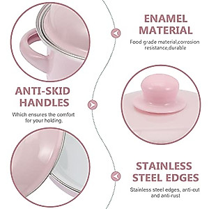 Luxshiny Enamel Soup Pot Vintage Stew Pot Stock Pot with Double Handle Soup Pasta Cooking Pot Noodle Porridge Pot for Kitchen Induction Cooktop Gas Stove 1. 1L 16cm