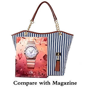 Rullar Women Tassel Canvas Handbag Purse Stripes Tote Fashion Shoulder Bag Large Capacity Satchel(Blue Stripe)