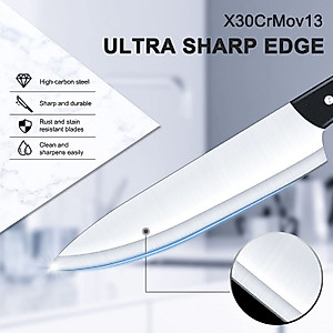 Knife Set with Block, LapEasy 15 Pieces Kitchen Knife Set with Black Pine Knife Holder, Knife Block Set with Sharpener, High Stainless Steel Knives with Comfortable-Grip ABS Handles.