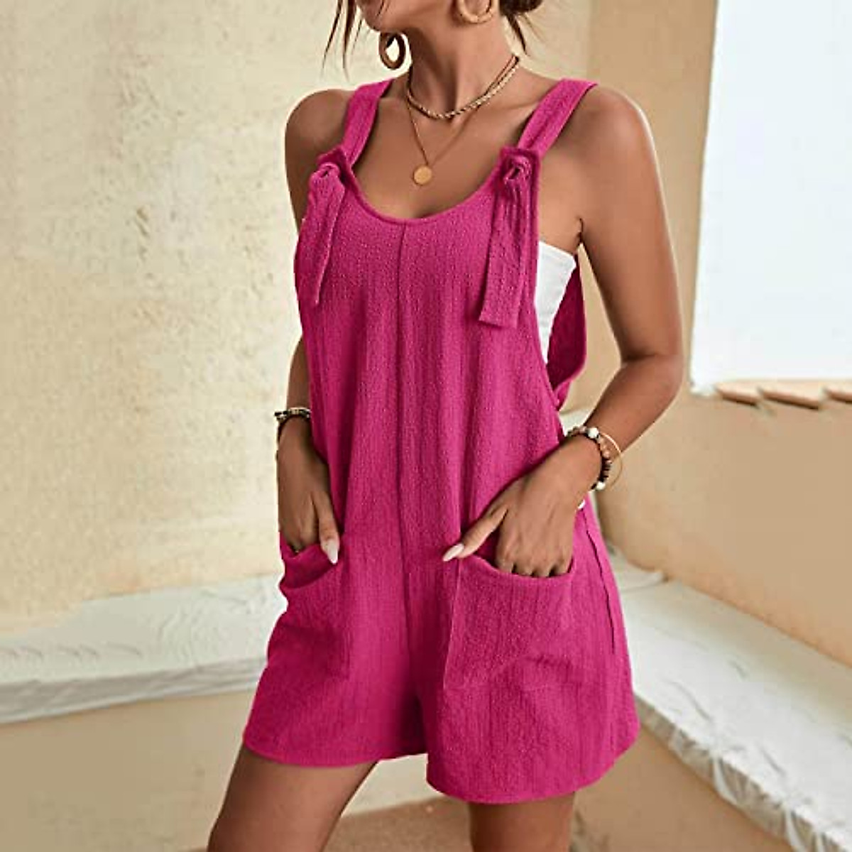 Cheifay Leggings for Women Women's Sleeveless Rompers Adjustable Spaghetti Straps Hiking Jumpsuits Light Belted Overalls with Pockets Jumpsuits for Women