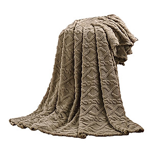 Home Fleece Throw Blanket for Couch or Bed - 3D Jacquard Weave Pattern Decorative Blankets - Cozy Soft Lightweight Fuzzy Flannel Blanket Suitable for All Seasons, 39.3'' x 27.5'' (Coffee)