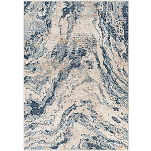 Mark&Day Area Rugs, 8x10 Randalia Modern Navy Marble Area Rug, Blue Beige Grey Carpet for Living Room, Bedroom or Kitchen (7'10" x 10')