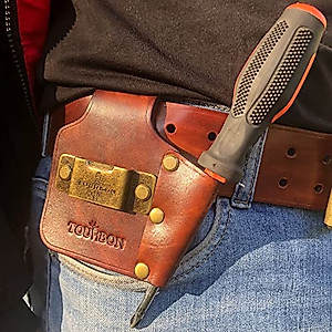 TOURBON Leather Tape Measure Holster Belt Tool Loop - Vintage Brown