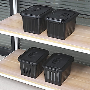 Vcansay 6 Quart Plastic Storage Latching Bin with Handles, Black, 6 Packs