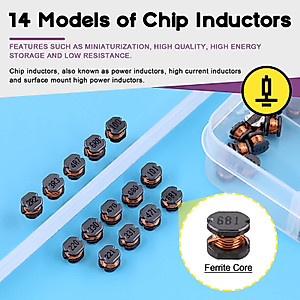Swpeet 140Pcs 14 Values 2.2UH - 680UH CD54 Wire Wound SMD Power Inductor Assortment Kit, 5.8mm Chip Inductors - 2.2UH 3.3UH 4.7UH 6.8UH 10UH 22UH 33UH 47UH 68UH 100UH 220UH 330UH 470UH 680UH