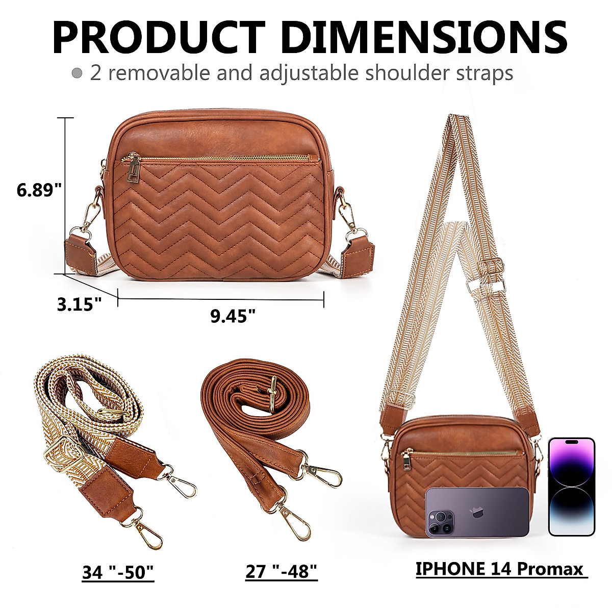 VODIU Quilted Crossbody Bags for Women Purses Handbags Small Vegan Leather Shoulder Bag with Wide Strap Trendy Cross Body Purse Brown