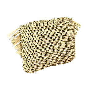 Mar Y Sol Mia Crochet Raffia Fringe Clutch, Natural