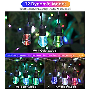 YLXS 48FT RGB String Lights with Rope Fairy, LED RGB Café Patio Lights Outdoor with Remote, Waterproof Shatterproof Edison String Lights for Garden