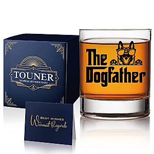 TOUNER German Shepherd Whiskey Glasses, The DogFather Whiskey Glass, Dog Lover Gifts For Him, Dog Dad Gifts For Men, Gifts from Dog Dad, Unique Gift For Dog Lovers