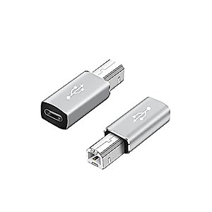 QIANRENON USB C to B Print Converter Type C to MIDI Digital Interface Adapter, Connect Keyboard to Mobile Phone via OTG, for Printer, Electric Piano, Silver Gray, 2 pcs