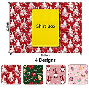 GIOLAINY Christmas Wrapping Paper for Kids Boys Girls Baby Men Women - Xmas Gift Wrap Contain Red Trees, Pink Santa, Snowflakes, Green "Merry Christmas" with Holly Design - 8 Sheets (20*29 Inch per Sheet), Recyclable, High Gloss, Easy to Store, Not Roll