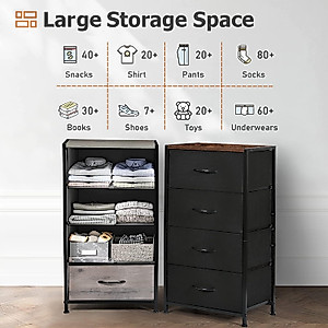 LIANTRAL Dresser for Bedroom, Fabric Dresser with 4 Drawers, Small Chests of Drawers for Closet, Living Room, Hallway, Entryway, Dorm, Storage Tower with Sturdy Steel Frame & Wood Top, Black