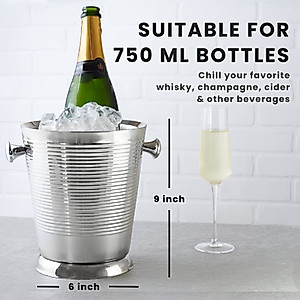Sol Living Champagne Bucket - Double Wall Insulated Stainless Steel - Wine & Champagne Holder - Portable Chiller Bin for Bars, Parties, Commercial Use - Ribbed, 3.6 Qt