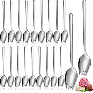 FillTouch 20 Pcs Stainless Steel Sporks Salad Forks Long Handle Dessert Ice Cream Spoons Fork Reusable Fruit Appetizer Forks for Everyday Use, Back to School Lunch Supplies Camping Hiking (5.9 Inches)