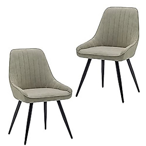 Alunaune Modern Dining Chairs Set of 2 Upholstered Kitchen Chairs, Mid Century Armless Leisure Accent Chair, Living Room Faux Suede Desk Side Chair with Metal Legs-Grey Green