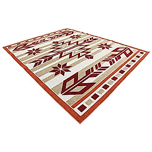 Unique Loom Outdoor Modern Collection Area Rug - Albuquerque (8' x 10' Rectangle, Burgundy/ Beige)