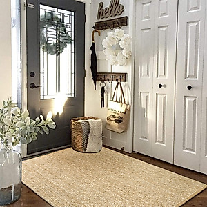 LEEVAN Washable Area Rug 4x6, Hand-Woven Cotton Living Room Rug, Tan/Cream Braided Bedroom Rug, Farmhouse Indoor/Outdoor Floor Carpet for Patio, Nursery, Office, Playroom, Dining Room