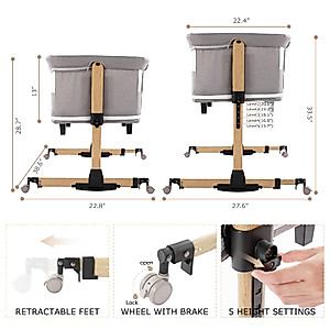 Jaoul 3 in 1 Baby Bassinets Bedside Sleeper & Playpen Design with Mattress Included, Easy Folding Travel Baby Crib Height Adjustable (Single, Khaki)