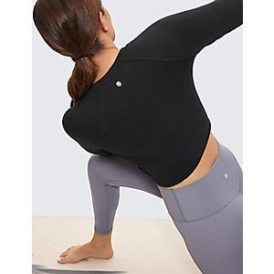 CRZ YOGA Womens Long Sleeve Crop Workout Tops Athletic Yoga Running Cropped Tops Slim Fit Gym Shirts Black Small