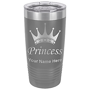 LaserGram 20oz Vacuum Insulated Tumbler Mug, Princess Crown, Personalized Engraving Included (Gray)