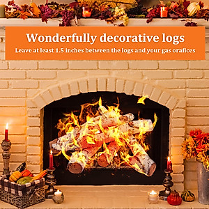 Uniflasy 26.8" Gas Fireplace Log Set, Ceramic White Birch for Intdoor Inserts, Vented, Propane, Electric Gas Fireplaces, Outdoor, Linear Fire Pits Ceramic Fiber Fake Wood Logs, Fireplace Decor, 6pcs