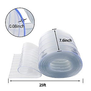 Toriexon Plastic Vinyl Replacement Strip Curtain 25' x 7.6', 0.08' Thickness Walk in Freezer Cooler Curtain Strips for Warehouse Commercial Entry Doors, Pet Doors