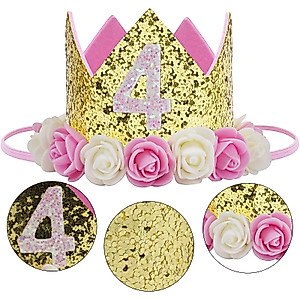 Baby Birthday Crown, Birthday Party Hat for 4 Years Girls Boys Unisex Tiara Photo Props Decorations Birthday Gifts