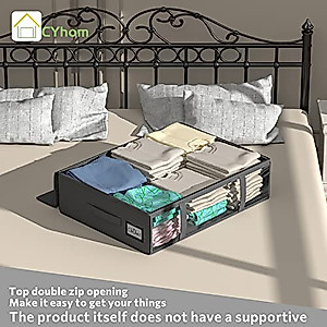 Under Bed Storage Bins - Clothes Storage Bags Underbed Container Foldable Large Capacity Thick Breathable Fabric Clothes Organizer for Clothing, Shoes, Blankets, Sweaters, Toys (Grey, 2 Pack)