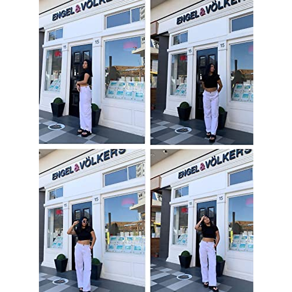 EVALESS White Cargo Pants Women Fall High Waist Straight Wide Leg Hiking Pants for Women Fashion 2023 Baggy Casual Work Teacher Pants Loose Trousers with Pockets Size US 8