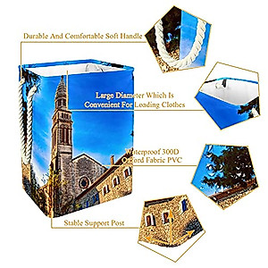 Inhomer Laundry Hamper Church Collapsible Laundry Baskets Firm Washing Bin Clothes Storage Organization for Bathroom Bedroom Dorm