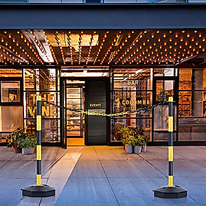 [2 Pack] Traffic Delineator Post Cones with Fillable Base, Portable Parking Pole Barrier with 8ft Chain,Traffic Safety Delineator for Parking Lot,Construction Lot (Black&Yellow)