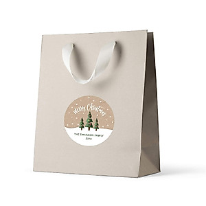 Andaz Press Personalized Christmas Round Circle Gift Sticker Labels, Christmas Trees on Kraft Brown, Merry Christmas 40-Pack, Custom Name Year, Stationery Packaging Envelope Letter Label