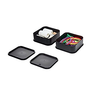 iDesign Recycled Plastic Bin with Lid, Set of 2 – Ideal for Garage Organization and Storage, 8.4” x 8.4” x 3”, Matte Black