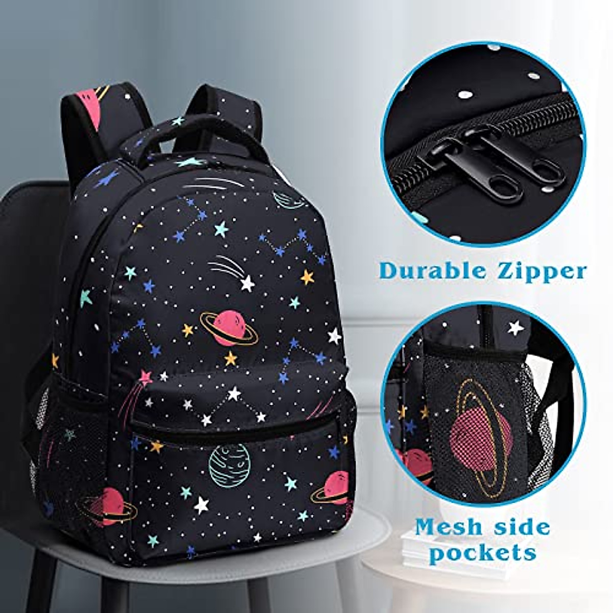 Dacawin Galaxy Backpack for Boys Girls Black Space Planet Bookbag Lightweight Fashion High School Backpacks Outdoor Breathable Travel Back Pack