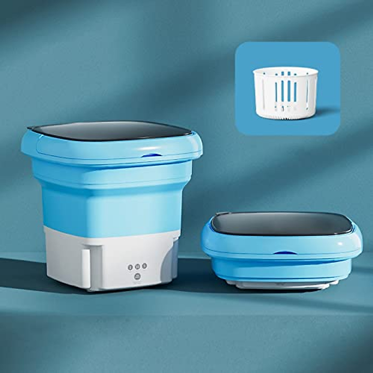 SYTH Portable Mini Folding Clothes Washing Machine, Bucket Automatic Home Travel Self-Driving Tour Underwear Foldable Washer,Perfect for Camping, Travelling, Apartment, Dorm (Color : Blue)