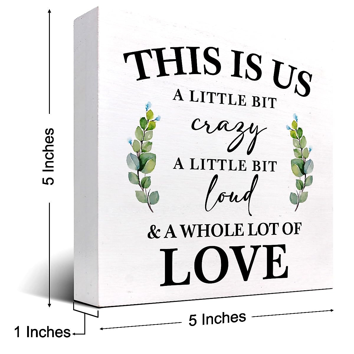 This is Us a Little Bit Crazy a Little Bit Loud and a Whole Lot of Love Wood Block Sign Desk Decor,Inspirational Family Quote Wooden Box Plaque Sign Desk Decor for Home Shelf Table Decorations