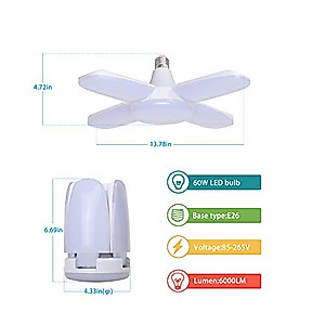 CESAILT LED Garage Lights Bulb 4 Pack, 60W Garage Lights Ceiling, 6000LM Garage Lighting, E26 Daylight Lamps with 4 Deformable Panels for Garage, Workshop, Basement, auto Shops Etc.