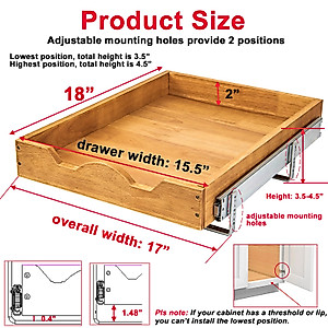 DINDON Pull Out Cabinet Organizer (17" W x 18" D) 1 Tier，Single Tier Oak Wood Under Cabinet Slide Out Shelf Drawer Box…