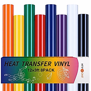 HTVRONT HTV Heat Transfer Vinyl Bundle - 8 Pack 12" x 3FT HTV Vinyl for T-Shirts, Iron on Vinyl with 8 Assorted Colors